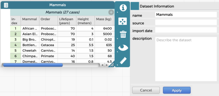 Add/Edit/View Dataset Source Information - CODAP